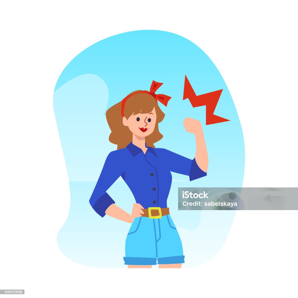 Ilustración De Mujer Feliz Mostrando El Puño Cerrado Símbolo De Fuerza
