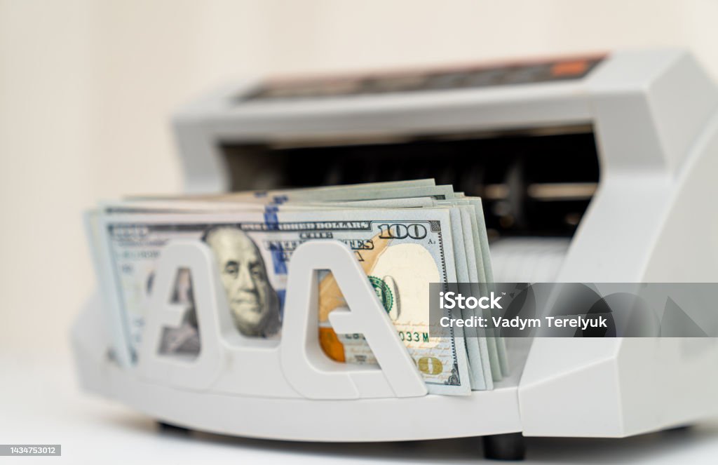 Dollars On Money Counting Machine Electronic Financial Calculation