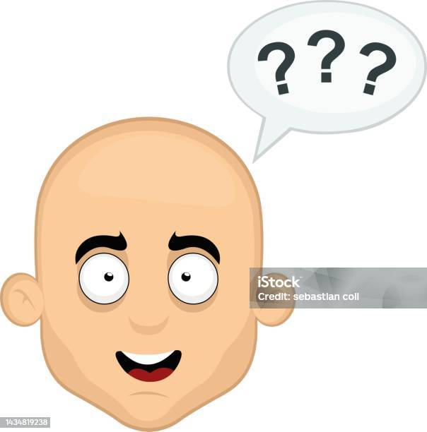 Vector Head Bald Man Cartoon Dialogue Bubble Question Marks Stock