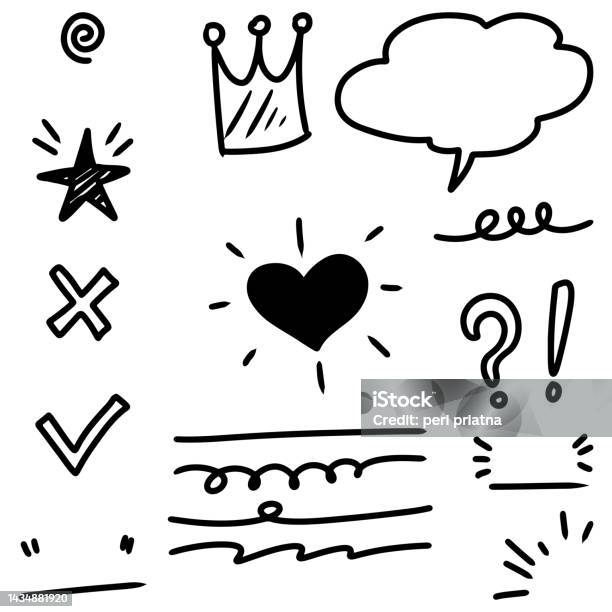 Set Elemen Doodle Yang Digambar Tangan Untuk Desain Konsep Yang