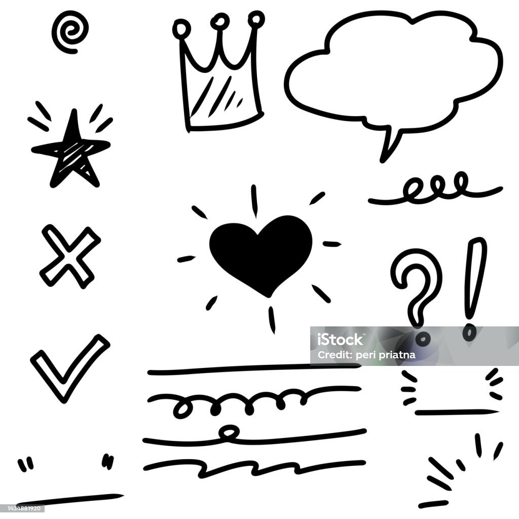 Set Of Hand Drawn Doodle Elements For Concept Design Isolated On White