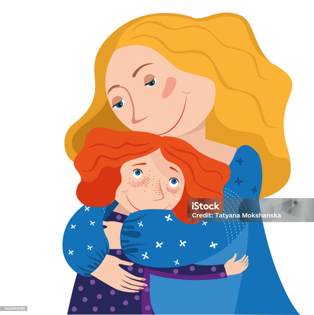 Mom And Daughter Hug Each Other Stock Illustration Download Image Now