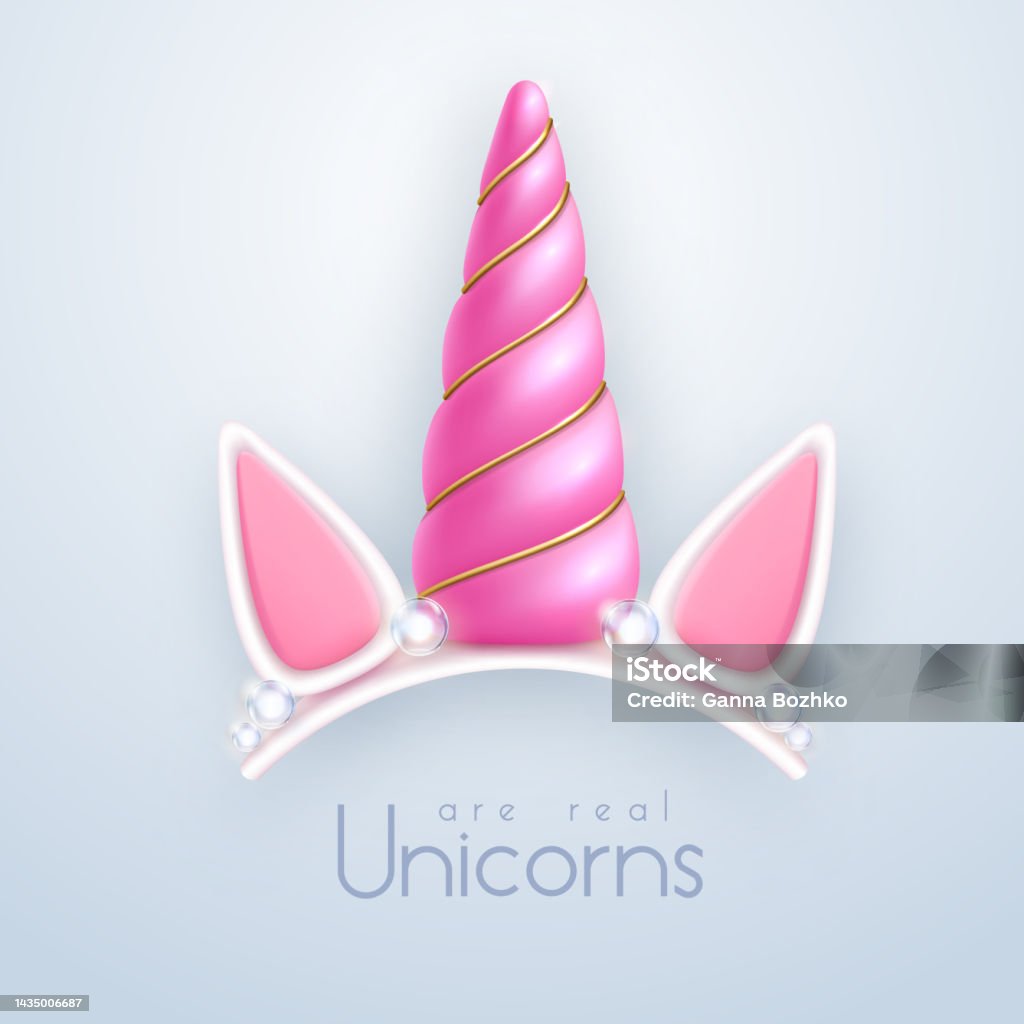 Ilustración De Cuerno De Unicornio Rosa Realista En 3d Aislado Sobre