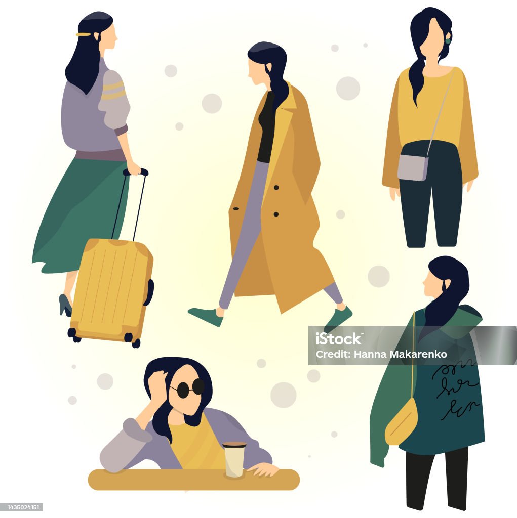 Cute Darkhaired Girl In Casual Clothes Stock Illustration Download