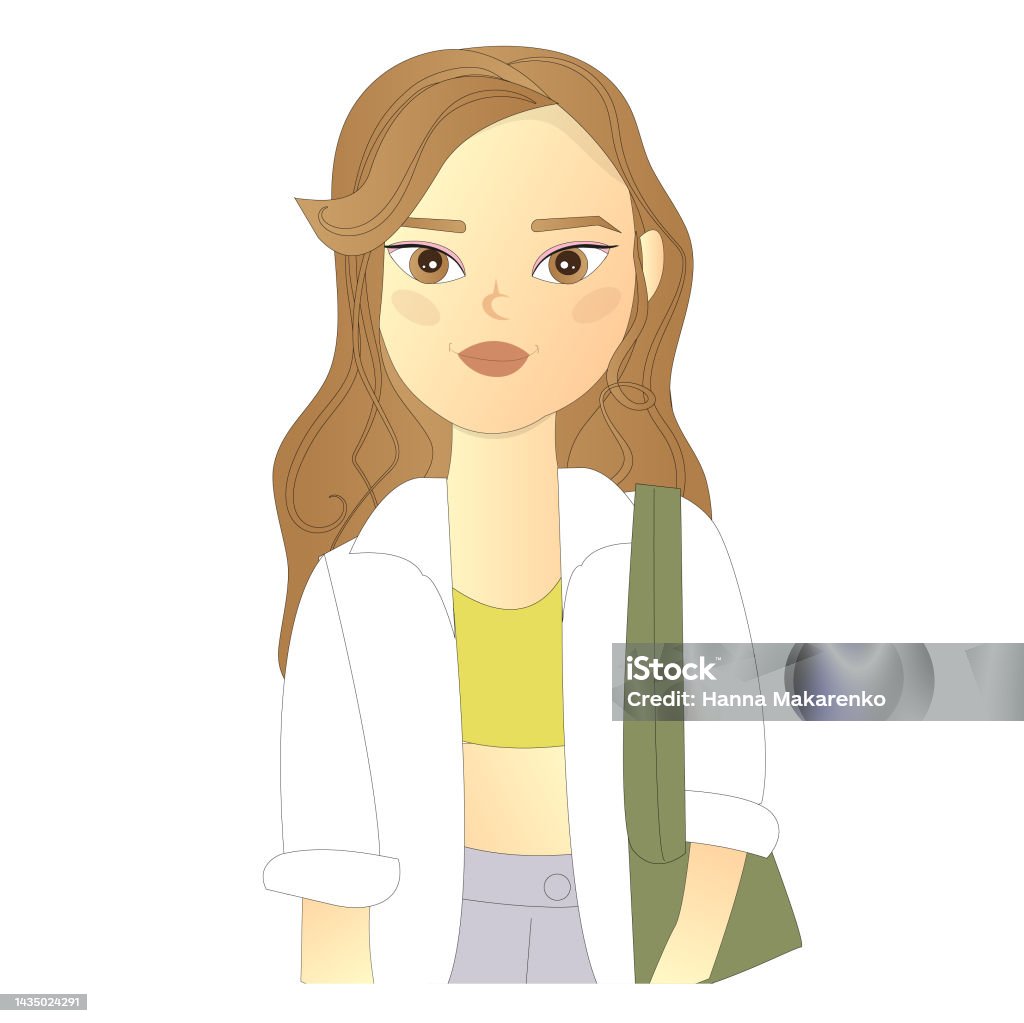 Cute Darkhaired Girl In Stylish Clothes Stock Illustration Download