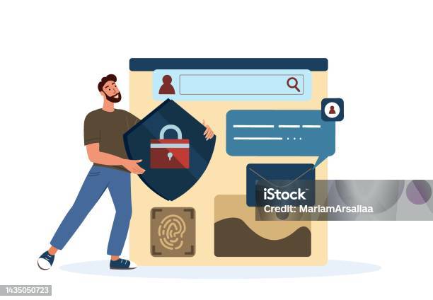 Protect A Personal Data Documenttiny Male Character With Huge Protected