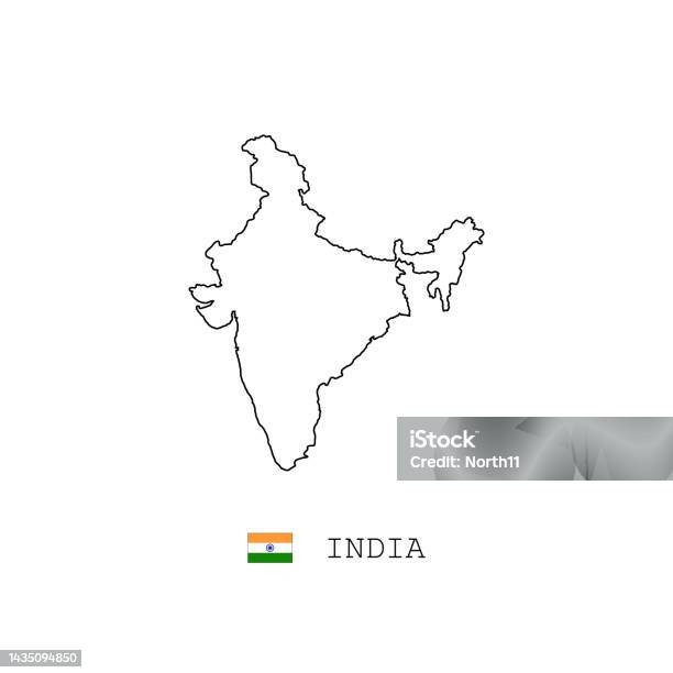 India Vector Map Outline Line Linear India Black Map On White