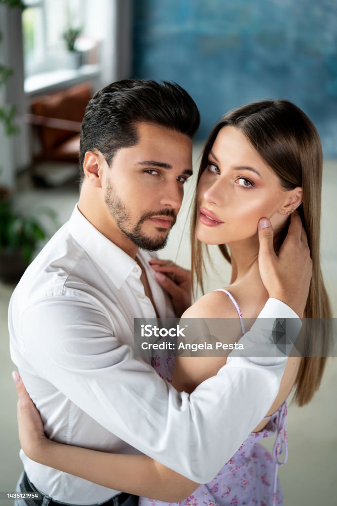 Photo Of Beautiful Elegant Couple Handsome Man Posing With Attractive
