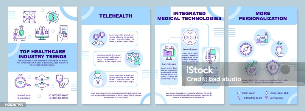 Top Healthcare Industry Trends Blue Brochure Template Stock