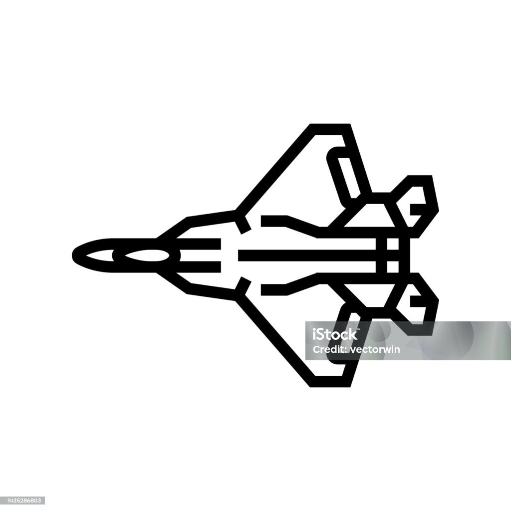 Fighter Jet Airplane Aircraft Line Icon Vector Illustration Stock