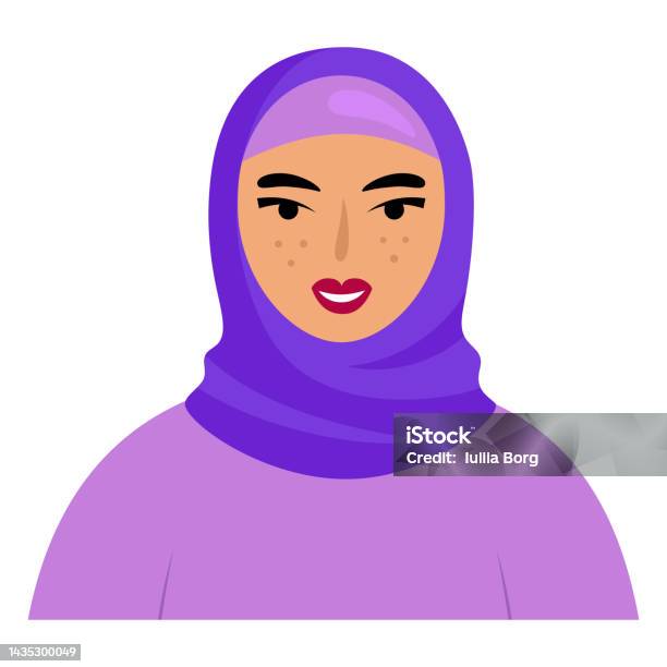 Portrait De Bande Dessinée Dune Jeune Femme Musulmane Souriante En