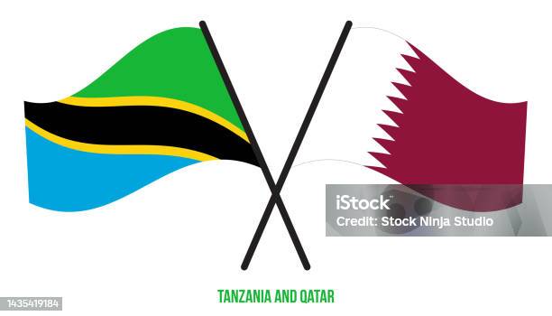 Ilustración De Banderas De Tanzania Y Qatar Cruzadas Y Ondeando Estilo