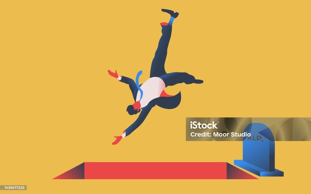 Man Falling Into The Tomb Vector Illustration Stock Illustration