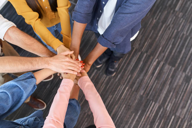 Free Stock Photo of Top view of team hands together - hands in with ...