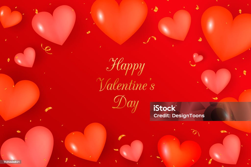 Ilustración De Fondo Realista Del Día De San Valentín Bandera Del Día De San Valentín Oro Y Rojo