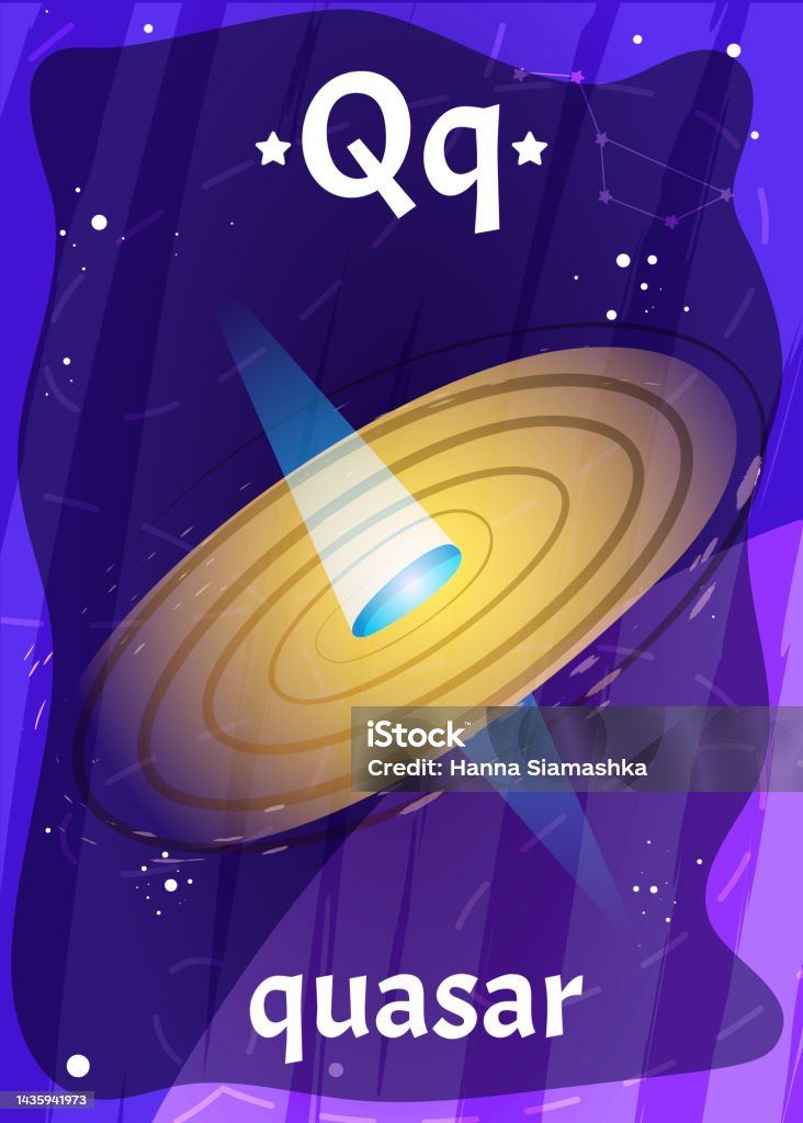 Kartu Flash Alfabet Ruang Cetak Kartun Dengan Huruf Q Dan Quasar ... Kartu Flash Alfabet Ruang Cetak Kartun Dengan Huruf Q Dan Quasar ...