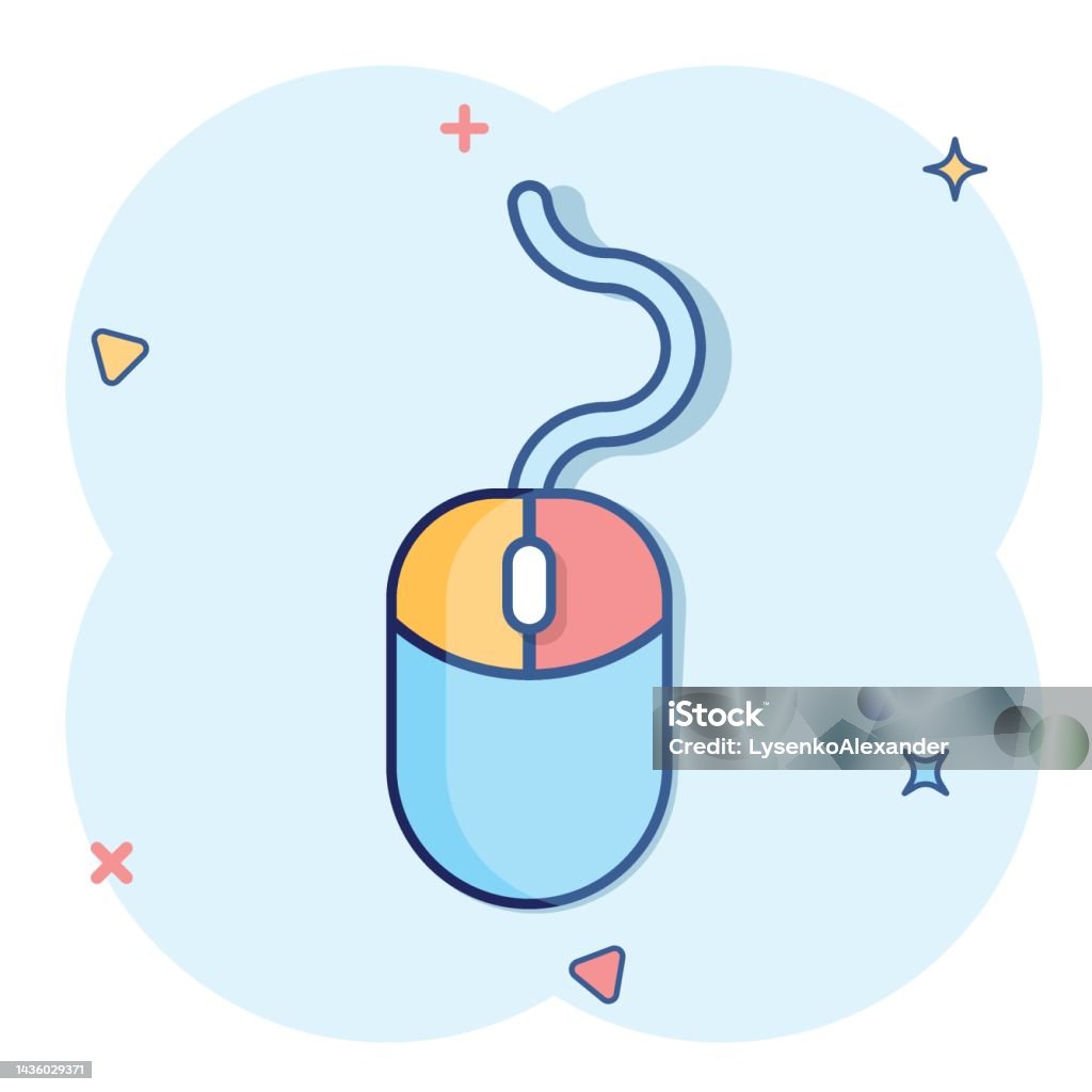 Computer Mouse Icon In Comic Style Cursor Cartoon Vector Illustration