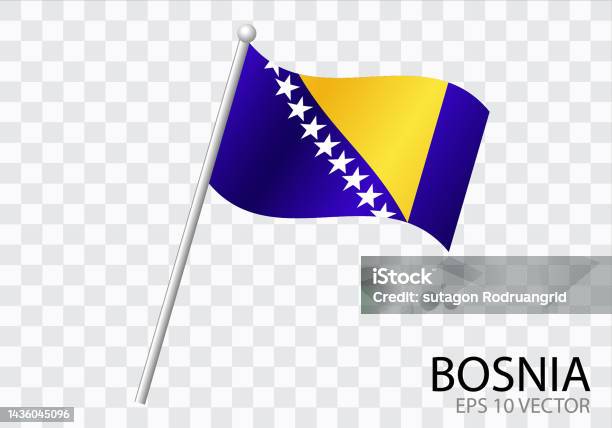 Flag Of Bosnia With Flag Pole Waving In Windvector Illustration Stok
