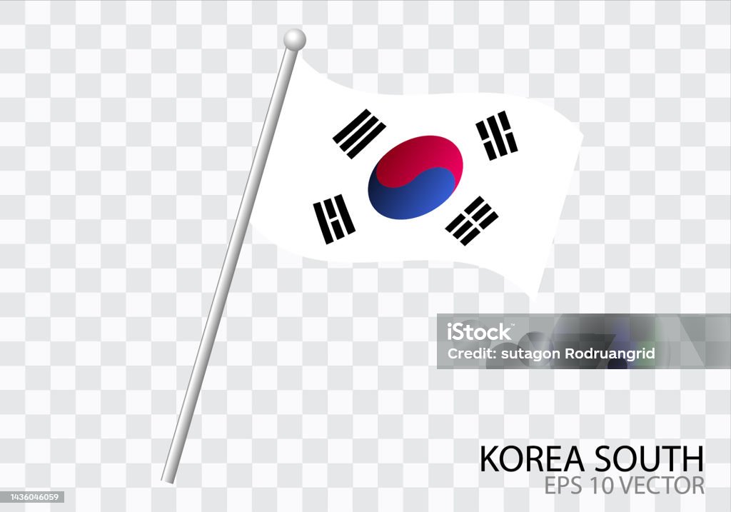 Vetores De Bandeira Da Coreia Do Sul Com Poste De Bandeira Acenando Ao