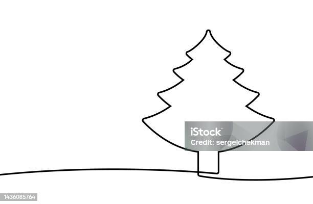 Fond De Ligne Darbre De Noël Dessin Au Trait Continu De Licône De