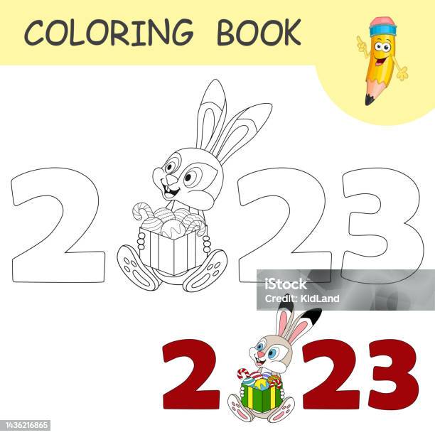 Livre De Coloriage Avec Un Lapin De Dessin Animé Tenant Une Boîte