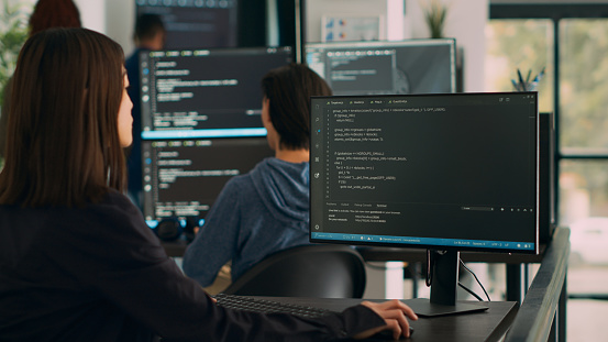 Database Programer Writing Source Code On Terminal Window With Html