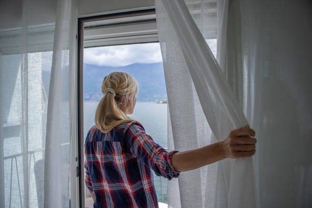 Free Stock Photo of Hand parting white curtains looking out | Download ...