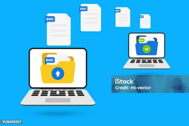 Transfer File Dua Laptop Dengan Folder Di Layar Dan Dokumen Yang