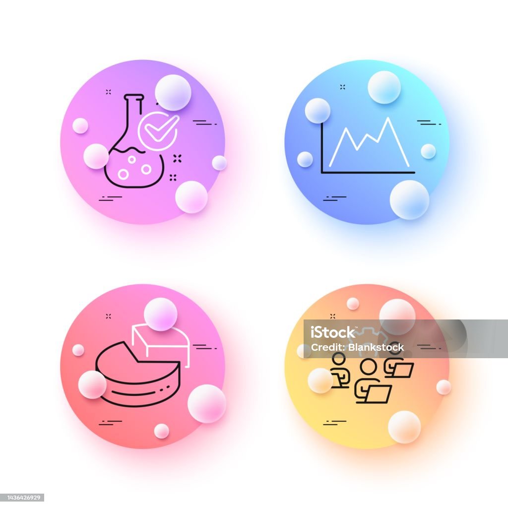 Chemistry Lab Pie Chart And Teamwork Minimal Line Icons For Web Application Printing Vector