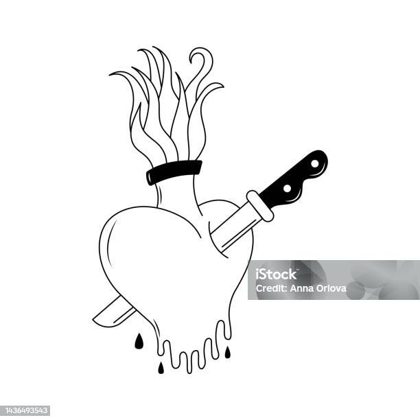 Tato Hati Menyala Dalam Gaya Y2k 1990an 2000an Desain Elemen Emo Goth