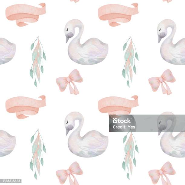 Motif Homogène Daquarelle De Conte De Fées Princess Swan Illustration