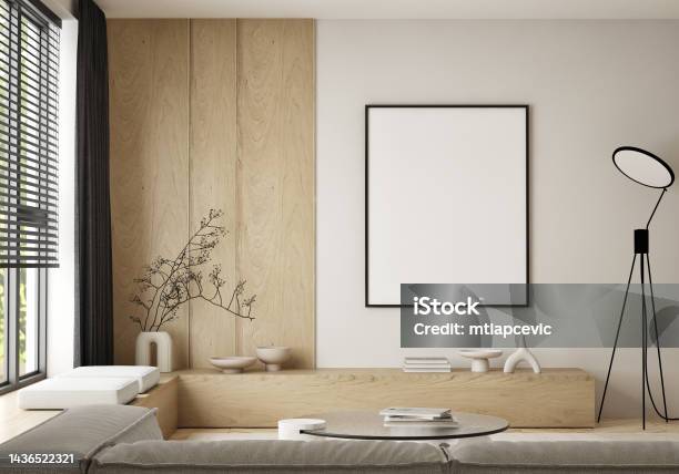 Bingkai Poster Mock Up Dengan Latar Belakang Interior Modern Ruang Tamu