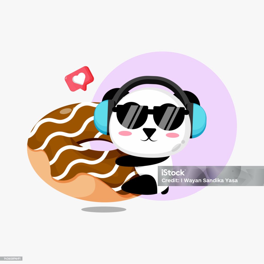 Cute Panda Hug Doughnut Cartoon Vector Icon Illustration Stock