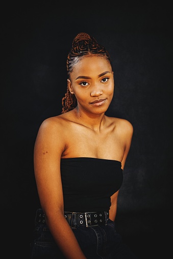 Beautiful Young South African Girl Isolated On Black Background Stock