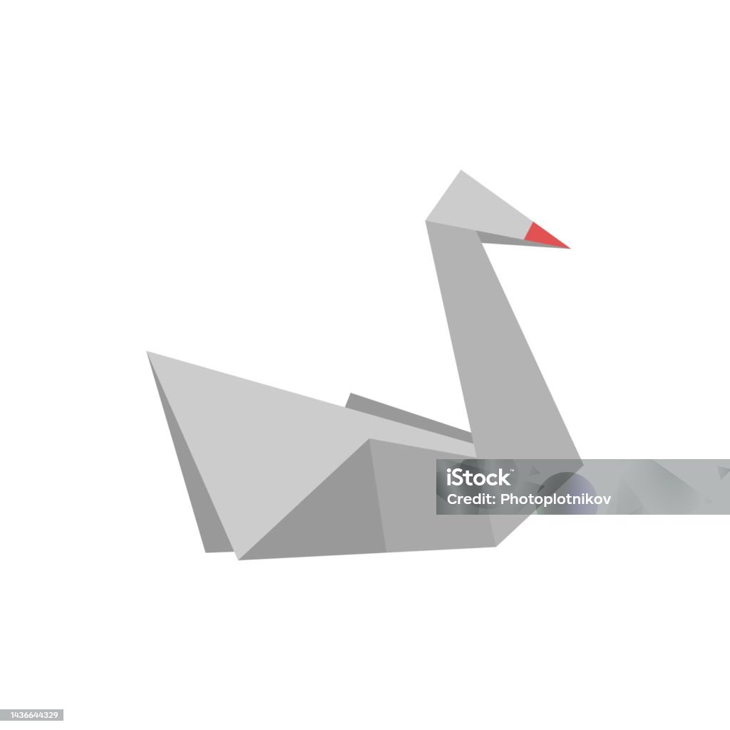 Origami Paper Swan In A Flat Style Isolated On White Art Of Paper