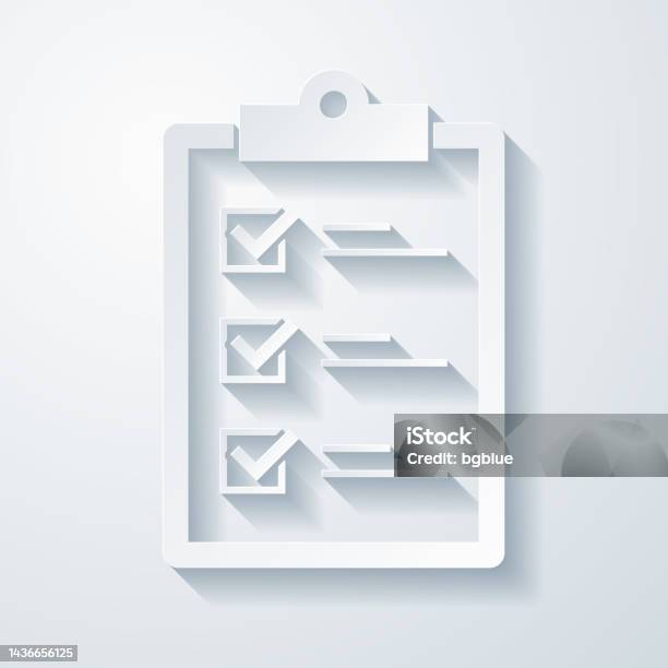 Clipboard With Checklist Icon With Paper Cut Effect On Blank Background