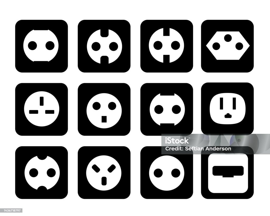 Set Of Power Socket Icons In Simple Style Eps 10 Stock Illustration