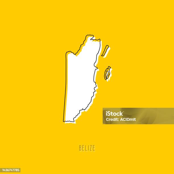 Carte Du Pays Belize Blanche Avec Contour Noir Sur Fond Jaune Concept