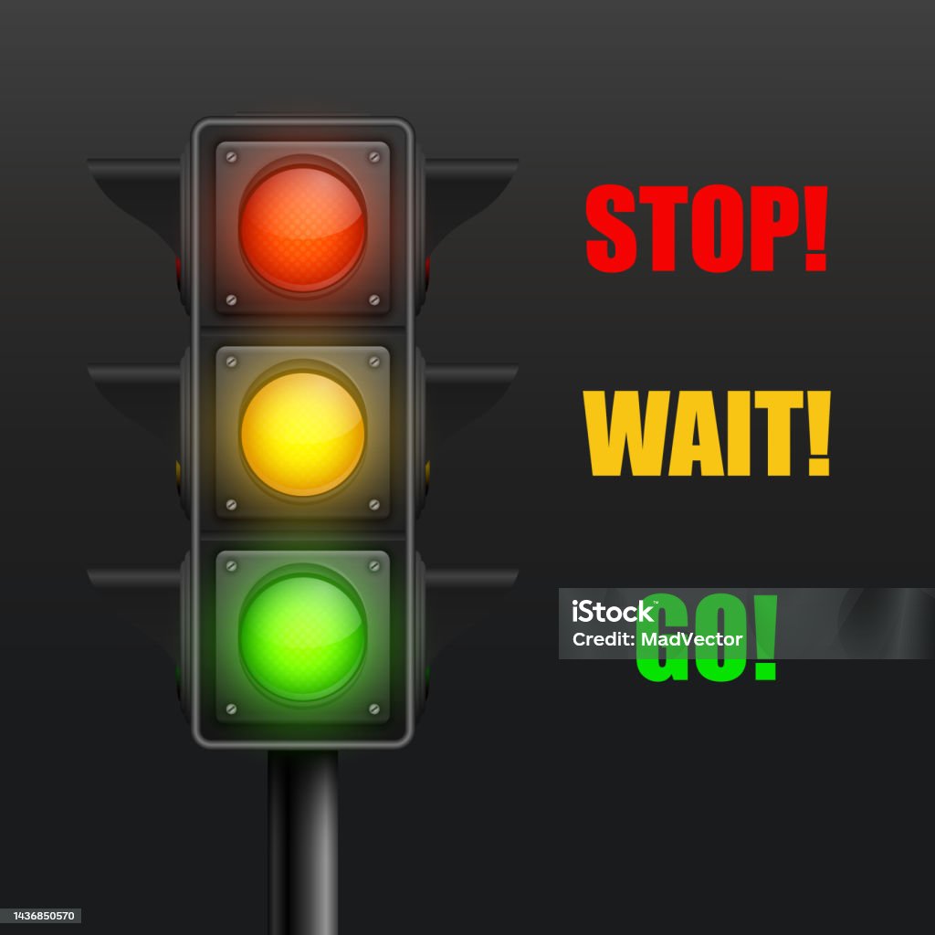 Vector 3d Realistic Detailed Road Traffic Lights Isolated On Black Stop