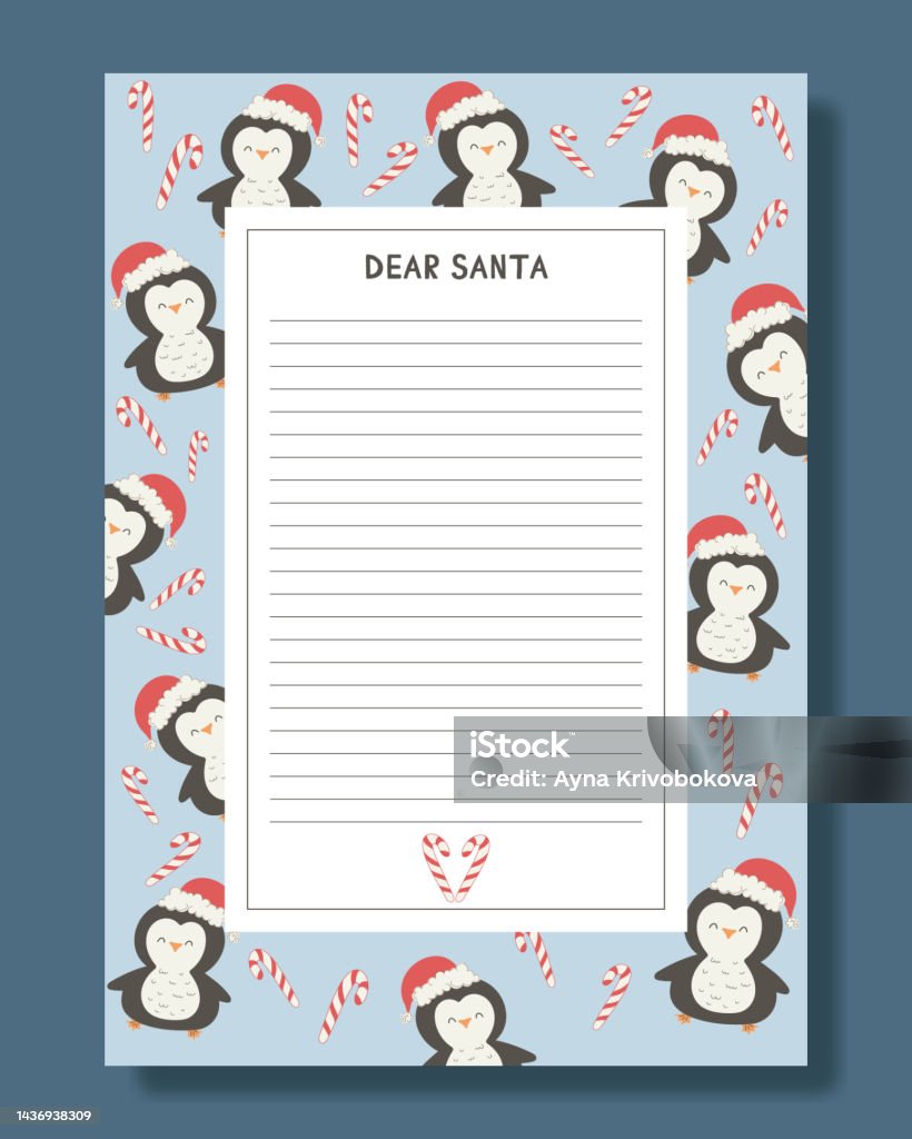 Cute Christmas Letter Template With Penguin And Sweets Vector