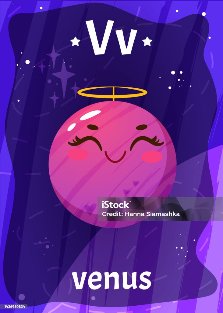 Kartu Flash Alfabet Ruang Cetak Kartun Dengan Huruf V Dan Planet Venus ... Kartu Flash Alfabet Ruang Cetak Kartun Dengan Huruf V Dan Planet Venus ...