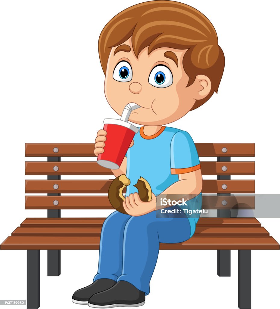 Kartun Anak Kecil Makan Donat Dan Minum Soda Di Bangku Ilustrasi Stok ... Kartun Anak Kecil Makan Donat Dan Minum Soda Di Bangku Ilustrasi Stok ...