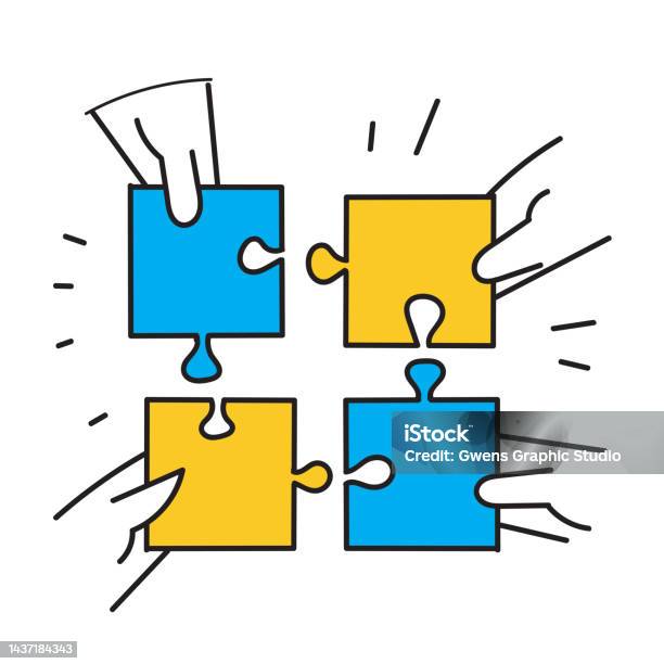 Potongan Puzzle Jigsaw Doodle Yang Digambar Tangan Simbol Ilustrasi