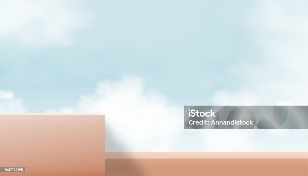 Langit Dan Awan Dengan Platform Geometris Langkah Podium 3d Etalase