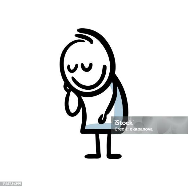 Doodle Dessiné À La Main Baisse La Tête Avec Un Sourire Timide Vecteurs