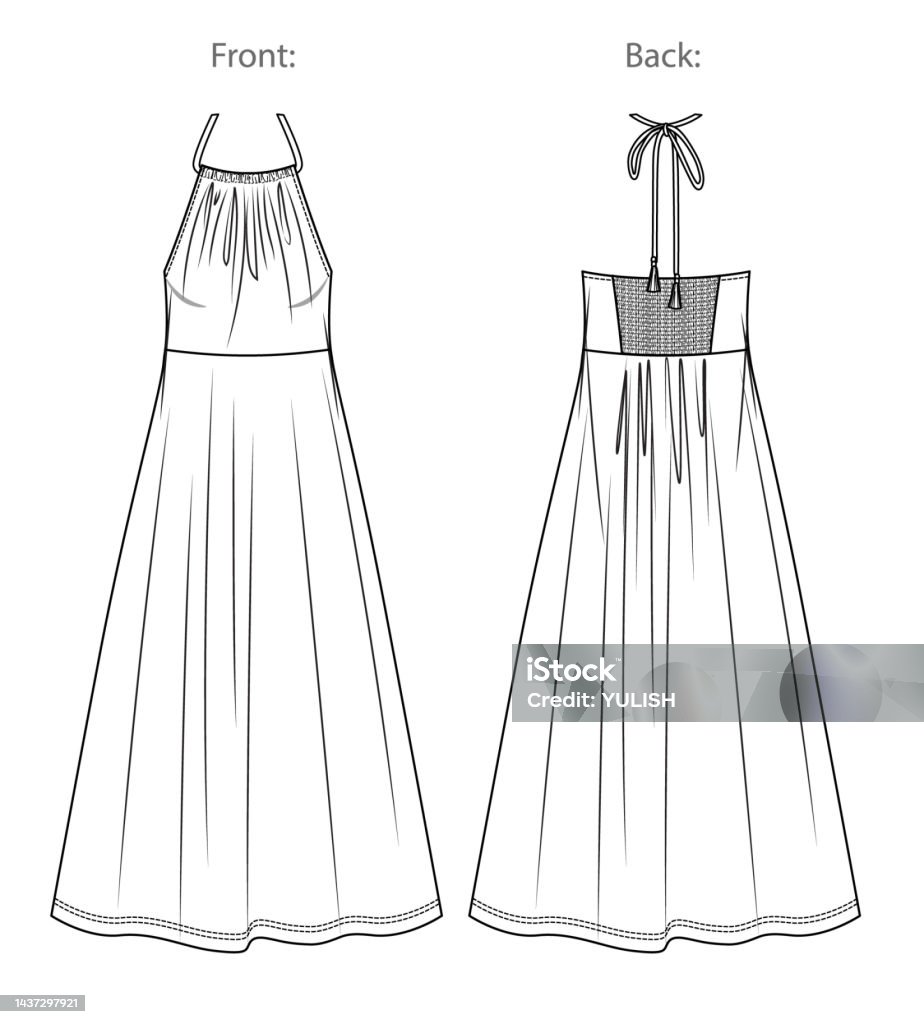 Vector Flared Long Dress Fashion Cad Woman Maxi Dress With Shoulder