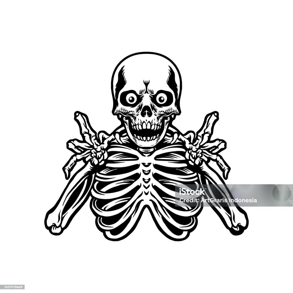 Happy Skeleton Silhouette Clipart Stock Illustration Download Image
