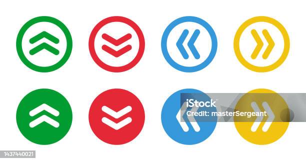 Green Up Red Down Blue Left Yellow Right Arrows Round Vector Icons Set