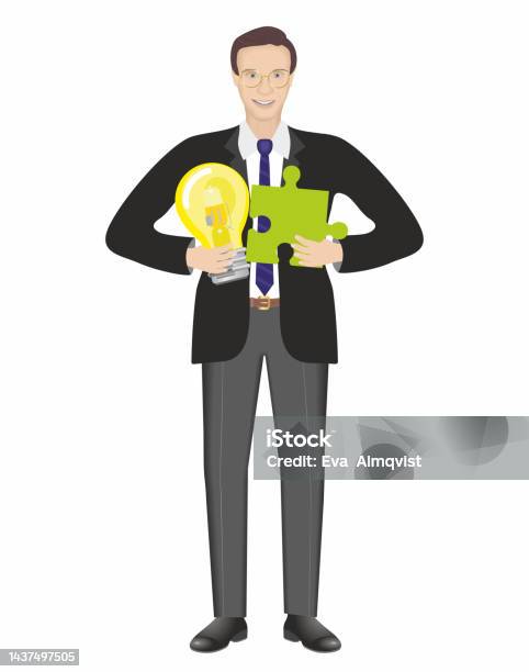 Lhomme Avec La Solution Och Idée Isolé Sur Fond Blanc Illustration