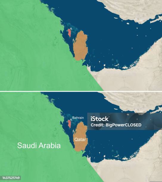 La Carte Du Qatar De Bahreïn Et De Larabie Saoudite Avec Texte Sans
